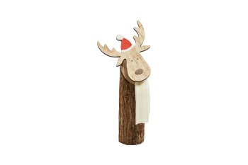 woodtrunk deer-head w attached face+scarf natural/white, 9x23x50cm
